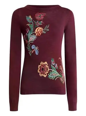 Etro Floral-embroidered Jacquard Sweater - Red