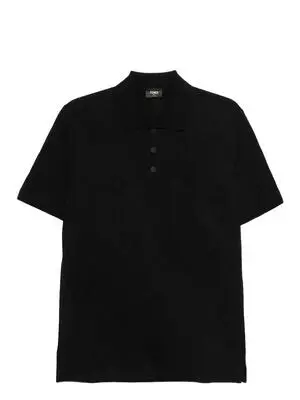 Fendi Textured Button Polo Shirt - Black