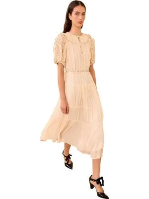 Ulla Johnson Silk Short Sleeve Midi Dress - Chantilly