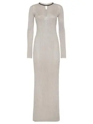 Brunello Cucinelli Sparkling Knit Dress With Monili - Sand