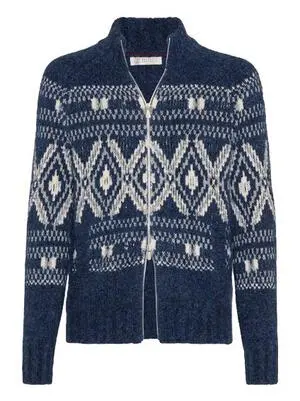 Brunello Cucinelli Jacquard Cardigan Navy Blue