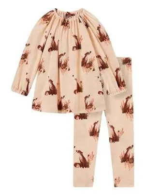 MILKBARN Organic Cotton Dress And Legging Set - Floral Fox