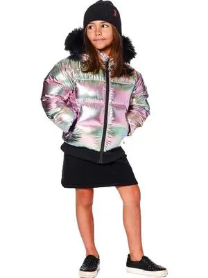 DEUX PAR DEUX Metallic Quilted Puffer Jacket - Black And Multicolor