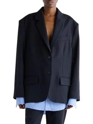 Acne Studios Julaga Layered Fluid Pinstripe Blazer - Navy