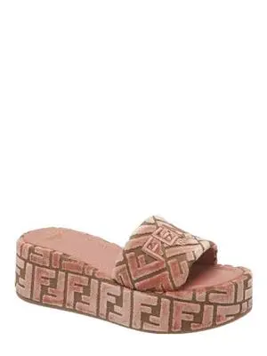 Fendi Sunshine Platform Wedge Slide Sandal - Beige/macaron Pink