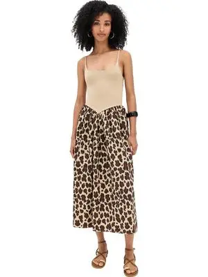 LE BOP Alix Leopard Print Midi Dress