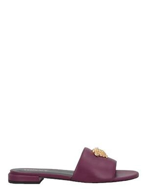 Versace Leather Slide Sandals With Appliqu - Plum