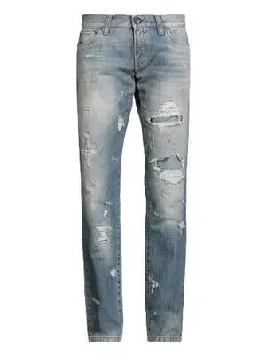 Dolce & Gabbana Tapered Jeans With Leather Trims - Blue
