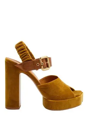 Chloé Aria Suede Platform Sandals Gold