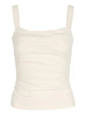 REFORMATION Ruched Stretch-Cotton Top Cream