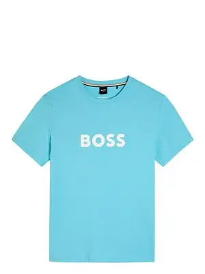 BOSS Logo-printed Cotton T-shirt Light Blue