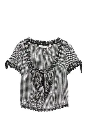 DÔEN Nera Gingham Cropped Blouse - Black