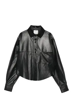 FORTE_FORTE Nappa Leather Pocket Shirt - Black