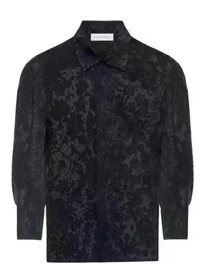 MARINE SERRE Floral-appliqué Silk-blend Shirt - Black