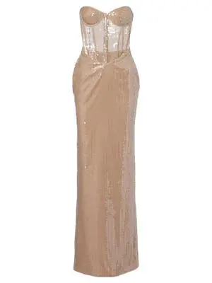 THE NEW ARRIVALS ILKYAZ OZEL Tara Sequined Bustier Dress - Beige