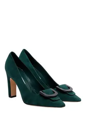 Manolo Blahnik Beti 105 Suede Pumps - Green
