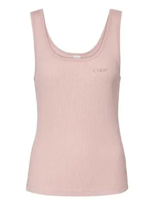 Chloé Logo Ribbed-knit Tank Top - Pink