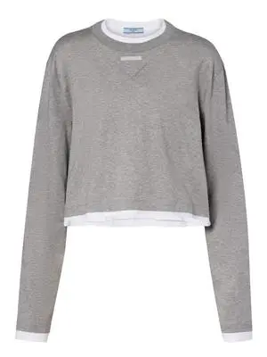 Prada Cropped Layered Cotton Jersey T-shirt - Grey