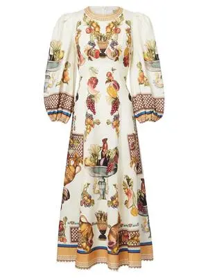 ALEMAIS Alémais Mercado Printed Linen Midi Dress