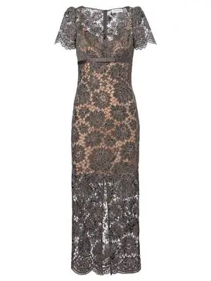 SELF-PORTRAIT Floral Lace Midi Dress - Grey