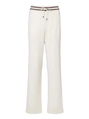 Brunello Cucinelli Cable-knit Cashmere Wide-leg Pants - White