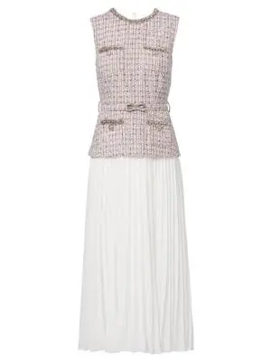 SELF-PORTRAIT Bouclé And Chiffon Midi Dress - Pink