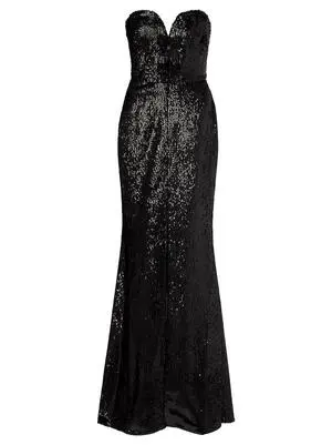 Elie Saab Sequined Strapless Gown - Black