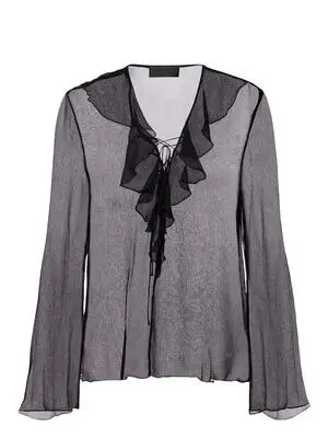 NILI LOTAN Gisella Ruffled Silk Chiffon Blouse - Black