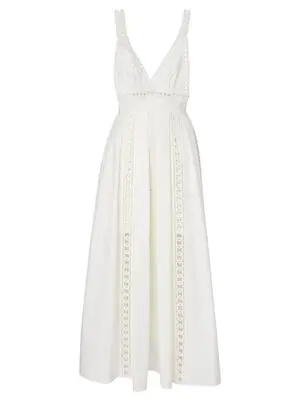 Elie Saab Embroidered Cotton-blend Midi Dress - White
