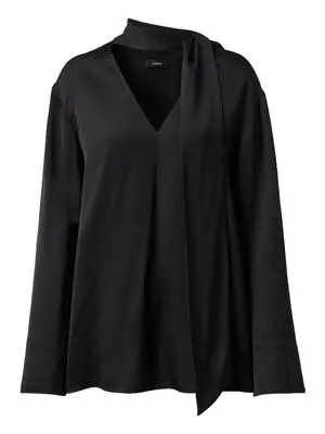 JOSEPH Scarf-detail Viscose Blouse - Black