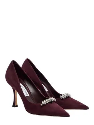 JIMMY CHOO Belinda 90 Crystal-embellished Suede Pumps - Burgundy