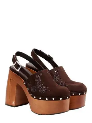 JIMMY CHOO Alida 135 Suede Platform Clogs - Brown