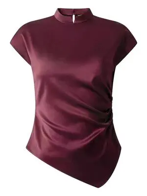 Shanghai Tang Draped Mock-neck Silk Blouse - Brown