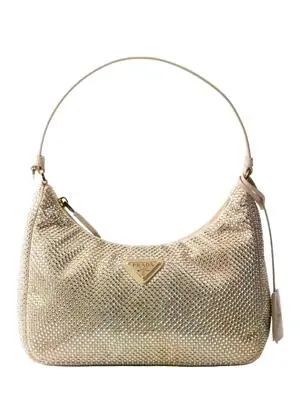 Prada Mini Re-edition 2005 Crystal-embellished Shoulder Bag - Neutrals