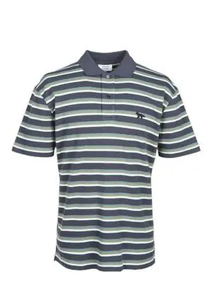 Maison Kitsuné Profile Fox Stripe Collar Short Sleeve T-shirt - Navy Blue