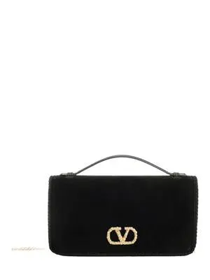 Valentino Garavani Vlogo Signature Velvet Chain Wallet - Black