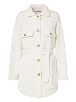 Brunello Cucinelli Belted Wool, Cashmere, And Silk Cardigan - White