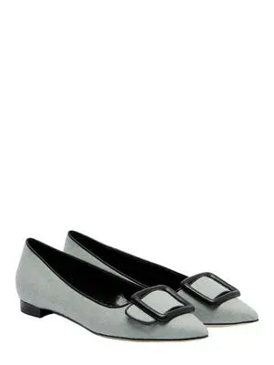 Manolo Blahnik Maysale Buckled Ballet Flats - Green