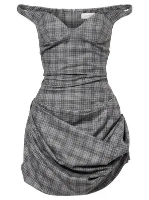 Magda Butrym Ruched Off-shoulder Wool-blend Dress - Grey