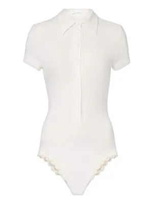 Magda Butrym Crochet-trimmed Cotton-blend Bodysuit - White