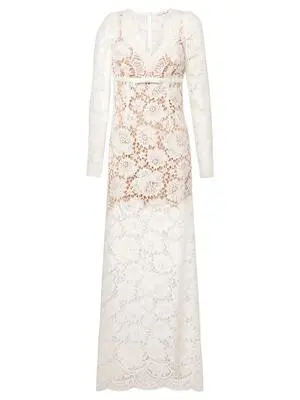 SELF-PORTRAIT Bow-detailed Lace Maxi Dress - White
