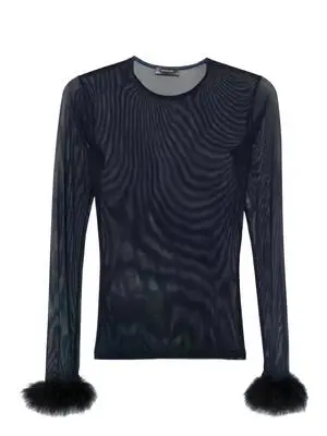 MUGLER Mesh Feather-cuff Top - Blue