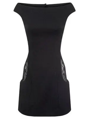 MARINE SERRE Boat-neck Dropped-shoulders Mini Dress - Black