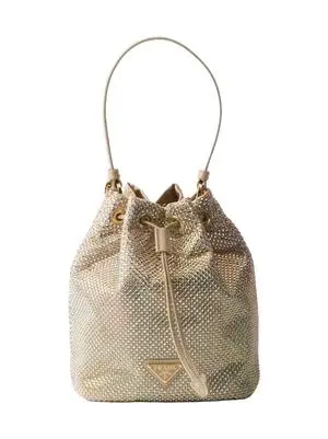 Prada Mini Crystal-embellished Bucket Bag - Neutrals