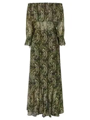 Pinko Paisley-print Off-shoulder Maxi Dress - Green