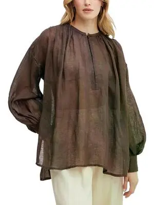 Luisa Spagnoli Pleated Balloon-sleeve Blouse - 0914 Chestnut