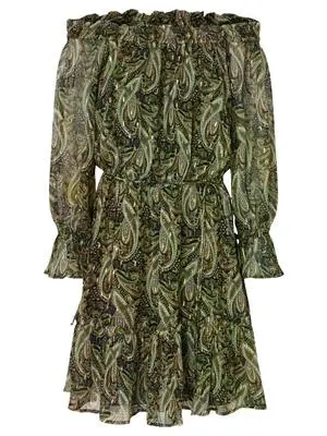 PINKO Paisley Off-The-Shoulder Midi Dress