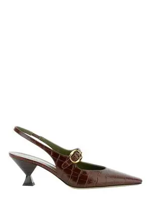 MARIA LUCA Crocodile-effect Slingback Pumps - Brown