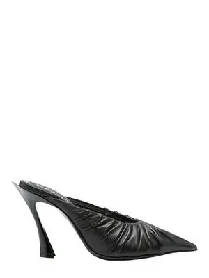 MUGLER 95mm Fang Pleated Pointed-toe Mules - Black