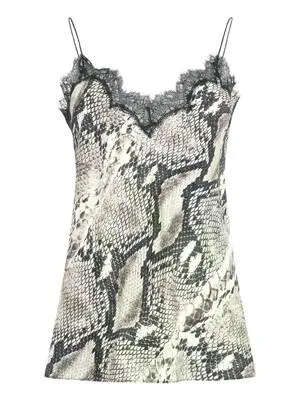 Roberto Cavalli Snake-print Lace-trimmed Top - Grey